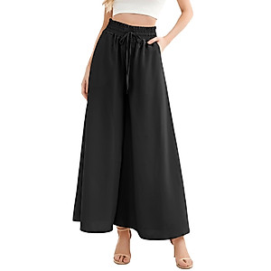 GOUCEHN Women Wide Leg Pants Casual High Waisted Long Palazzo Pants Drawstring Flowy Trouser (Black, Small)