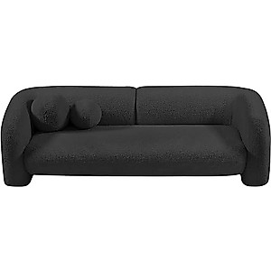 Meridian Furniture 139Black-S Emory Collection Art Deco Boucle Fabric Upholstered Sofa with Rich Black Boucle Fabric, Ball Pillows Included, 89" W x 34" D x 27" H, Black