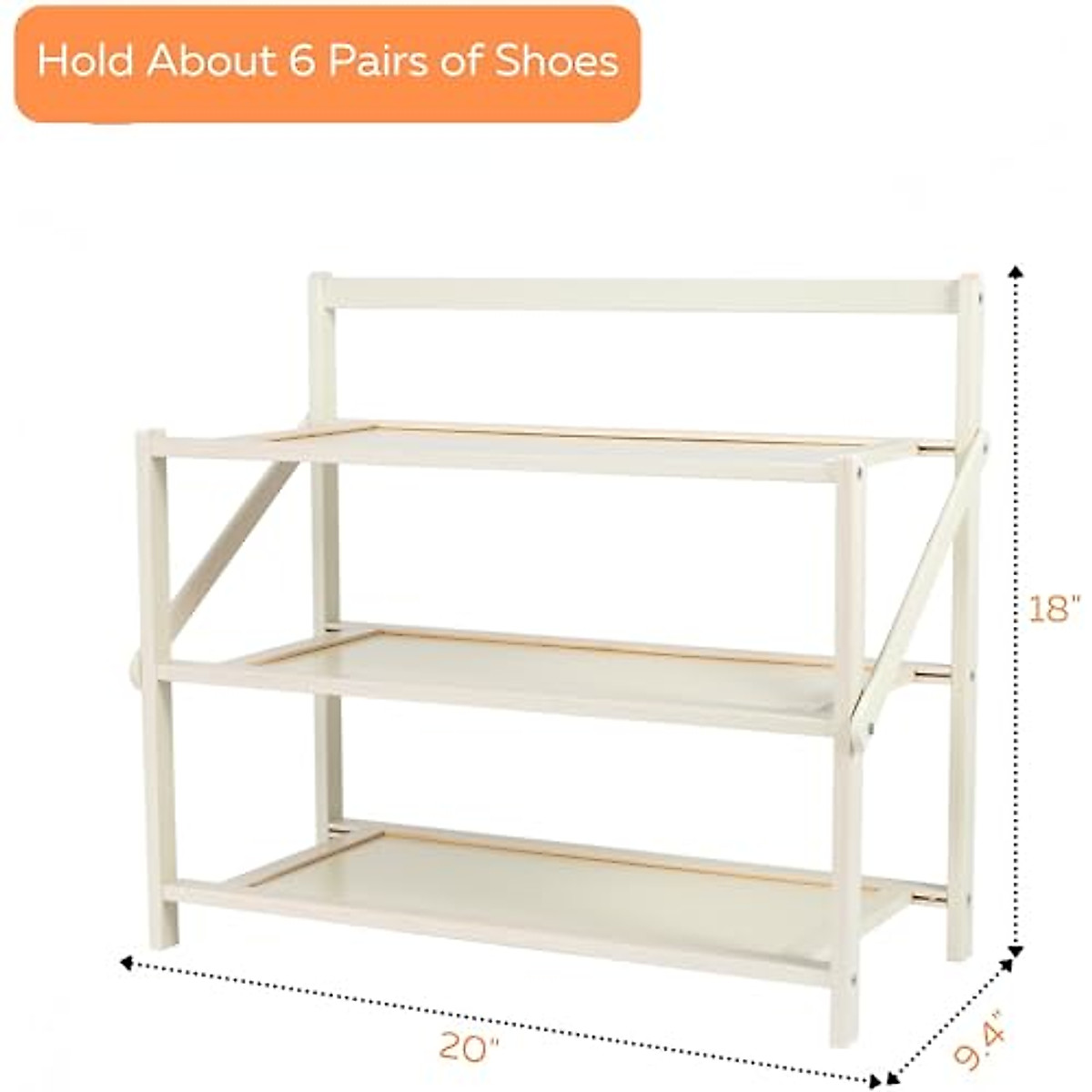 COMAX Folding Bamboo Shoe Rack for Entryway Small Space, Installation-Free Foldable Shoes Storage Organizer, Free Standing Three Shelf Shoe Stand for 6-9 Pairs, Small Shoe Rack 3 Tier 20 Inch Wide