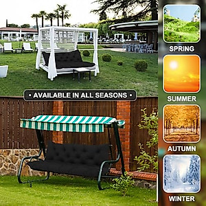 Boaisdus Swing Cushions 3 Seater Replacement Waterproof Porch Swing Cushions with Backrest and 8 Ties Thicken 4" Bench Cushion Replacement Patio Swing Cushion for Outdoor Furniture(Black 60x40in)