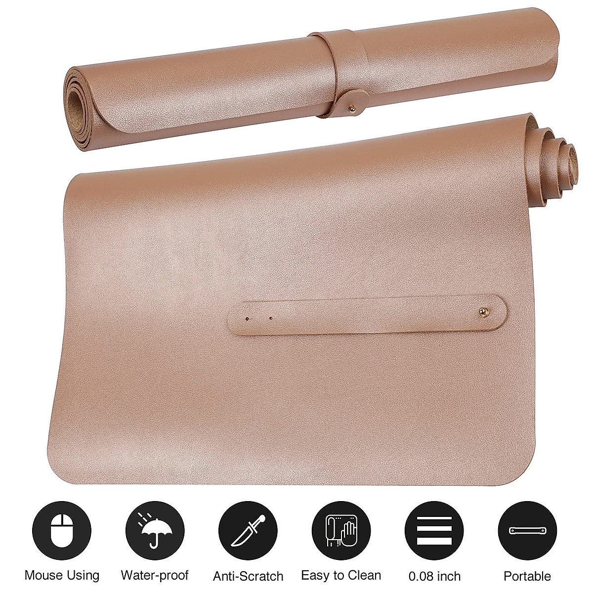 Boutilon Leather Desk Pad 30" x14",Non-Slip Mouse Pad,Office Desk Mat,Waterprooft PU Leather Desk Blotter,Desk Pad Protector,Desk Writing Pad for Home Office Decor (M-Champagne)