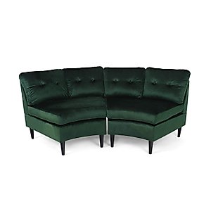 Christopher Knight Home Julian Nora Glam Velvet Modular 2 Seater Sectional, Emerald, Matte Black