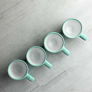 City to Cottage Handmade Teal Blue and White Polka Dot Ceramic 2oz/60ml | Espresso Cup Set of 4, Unique Designer Pottery for Coffee Lovers