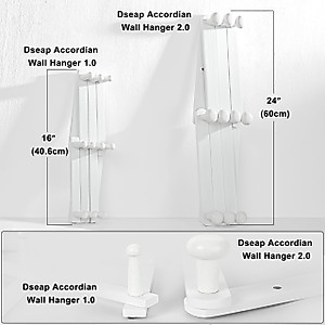 Dseap Expandable Coat Rack (Larger Version) - 24” High, Anti-Slip, Ultra Heavy Duty Wooden Accordian Wall Hanger with 10 Study Peg Hooks for Clothing Hats Jackets Bags, White