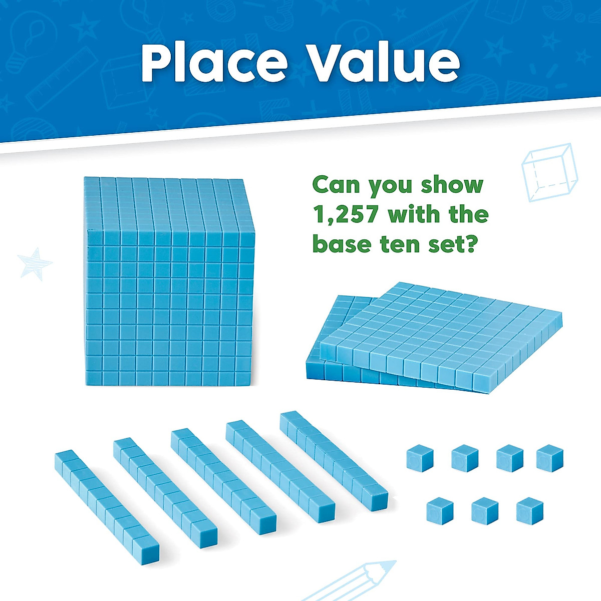 hand2mind Blue Plastic Base Ten Blocks Complete Set, Place Value Blocks, Counting Cubes for Kids Math, Base Ten Blocks Classroom Set, Math Blocks Kindergarten, Base 10 Math Manipulatives (Set of 644)