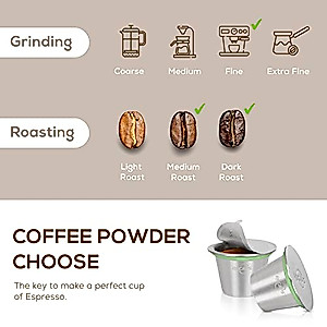 RECAPS Reusable Coffee Filter Capsules Compatible with Nespresso Original 3PCS Refillable Coffee Pods Permanent Coffee Filter Stainless Steel 120PCS Aluminum Foil Lids Coffee Tamper