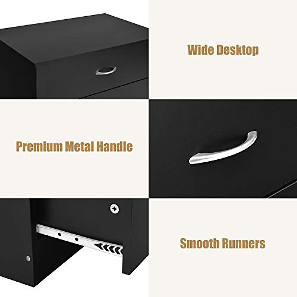 Giantex 3 Drawers Dresser Wood Dresser Chest W/Large Storage Space, Solid Wood Frame & Premium Metal Handle, Accent Furniture for Bedroom, Living Room, Closet, Entryway, Hallway Dresser (Black)