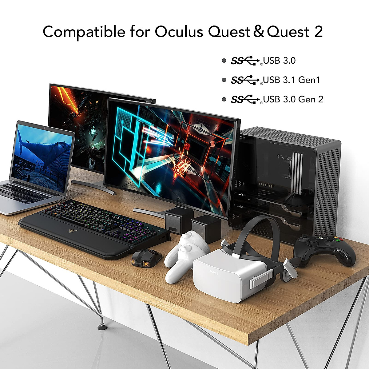 CABLETIME Link Cable Compatible for Oculus Quest 2 16FT, VR Headset Cable Fast Charing & PC Data Transfer USB C 3.2 Gen1 Cable for VR Headset and PC Gaming