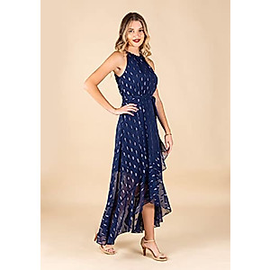 Rhysley Trendy Blue Halter Maxi Dress: Sleeveless Georgette Lurex for Wedding & Summer Parties