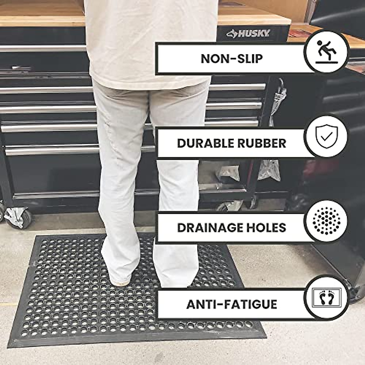 Envelor Anti Fatigue Rubber Floor Mat Restaurant Kitchen Drainage Mat Door Mats Durable Non-Slip Bar / Utility Mat Indoor Outdoor Wet Area 24" x 36"