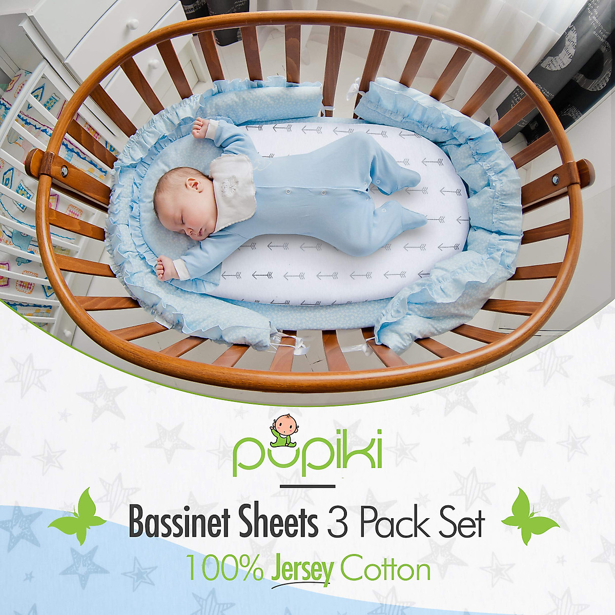 Premium Bassinet Sheets 3 Pack Set 100% Jersey Cotton Baby Sheets for Boys and Girls, Bassinet Sheet Oval Fitted, Cradle Sheets, Bassinet Mattress Sheets