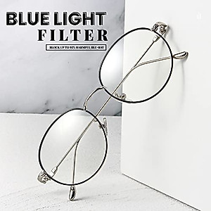 livho Blue Light Blocking Glasses, Retro Round Fake Eyeglasses Frames Anti UV Ray Filter Computer Gaming Glasses Women Men (Silver Black Frame,Transparent lens)
