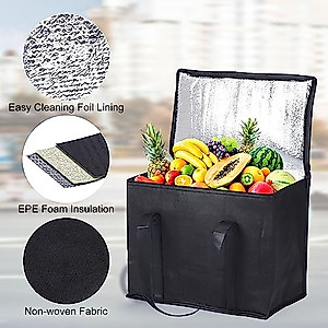 PATIKIL 4 Pack Insulated Reusable Grocery Bag, X-Large Food Delivery Bags with Zipper Thermal Food Bag for Hot/Cold Food Groceries Travel Beach, Black (16"x10"x13")