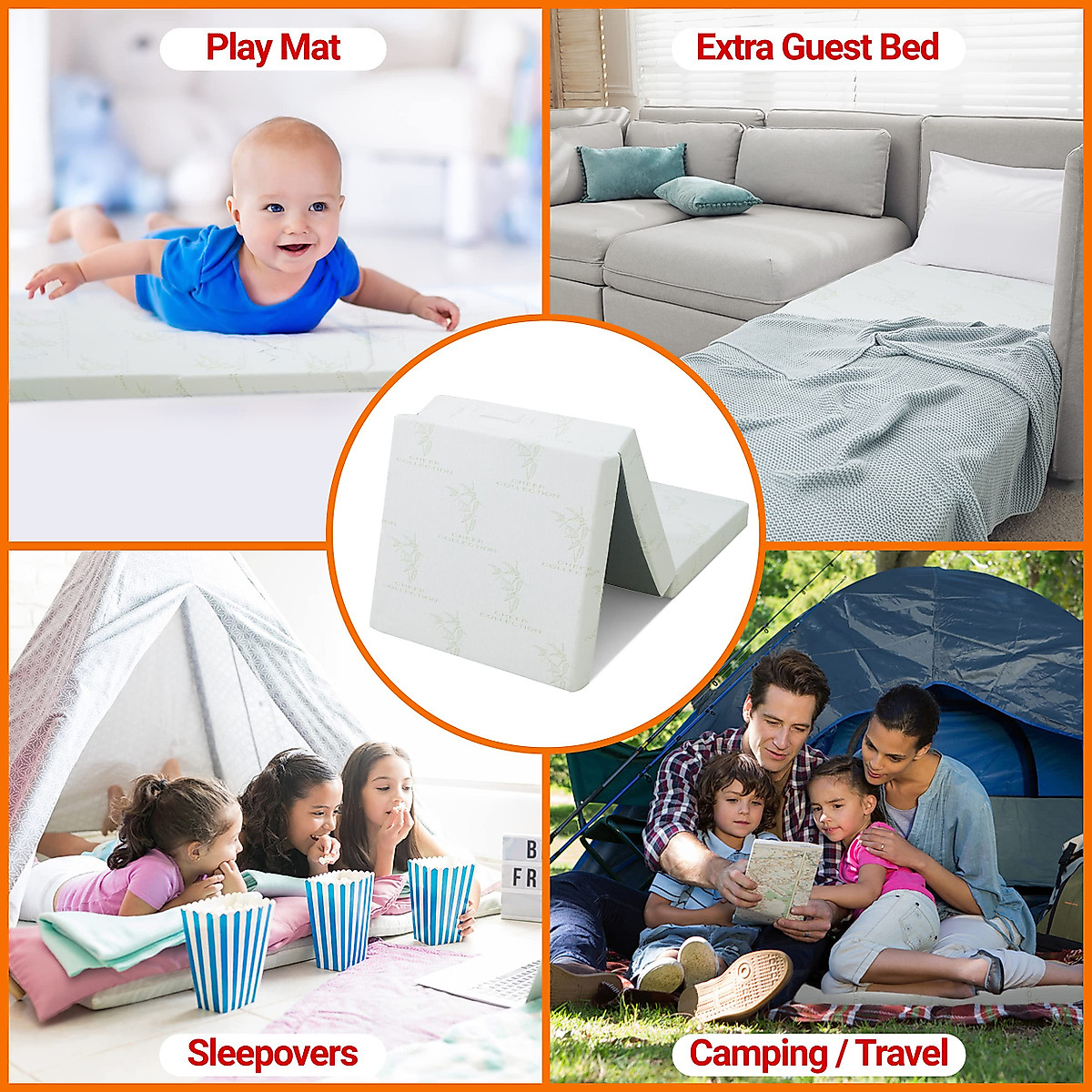 Cheer Collection Foldable Mattress - Tri Folding Mattress - Portable 4 Inch Thin Mattress for Floor - Must-Have Folding Mattress - Trifold Mattress for Sleepovers, Camping, and Guests (75"x25"x4")