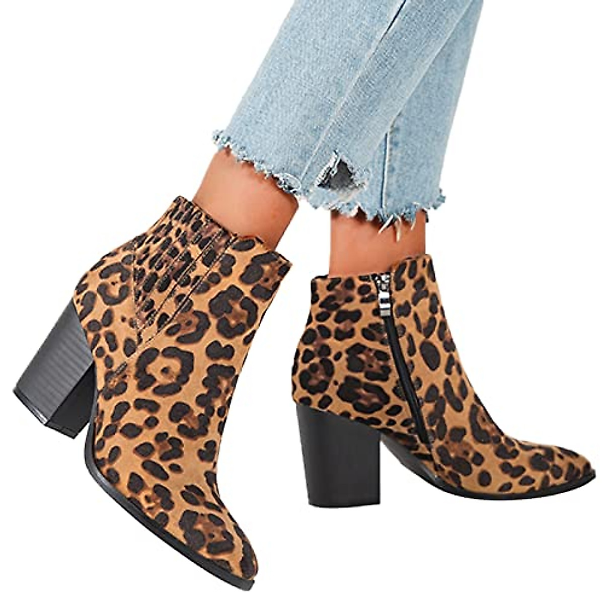 Short Ankle Boot Fur Fleece Faux Chunky Heel Short Casual Side Zipper Booties Heeled Short Booties Flat Heel Split Toe Slip on Platform White Boots