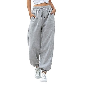 Grey Sweatpants for Women Cinch Bottom College Sweatpants Outfits Drawstring Active High Waisted Sporty Gym Athletic Fit Jogger Baggy Lounge Pants with Pockets Gray S