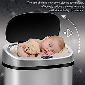 Better Choicet Kitchen Trash Can Automatic Touch Motion Sensor Garbage with Close Slowly, Stainless Steel Bin Lid, Waste for Bathroom Bedroom, 13 Gallon / 50 Liter, Silver, 16.1x11.1x23.2''