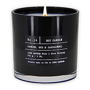 Lulu Candles | Jasmine, Oud & Sandalwood | Luxury Scented Soy Jar Candles | Hand Poured in The USA | Highly Scented & Long Lasting- 9 Oz.