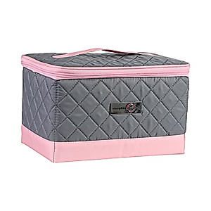 Everything Mary Collapsible Sewing Kit Organizer Box, Pink & Grey - Supplies Storage Basket for Supplies and Accessories - Organization for Thread, Needles, Notions & Scissors - Portable Craft Caddy