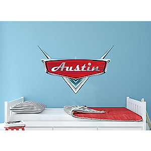 Cars Name Wall Decal - Personalized Cars Sticker for Kids Room - Racing Cartoon Wall Decor for Boys - Removable Race Car Wall Decoration for Bedroom Classroom Playroom Art Mural Vinyl Stickers
