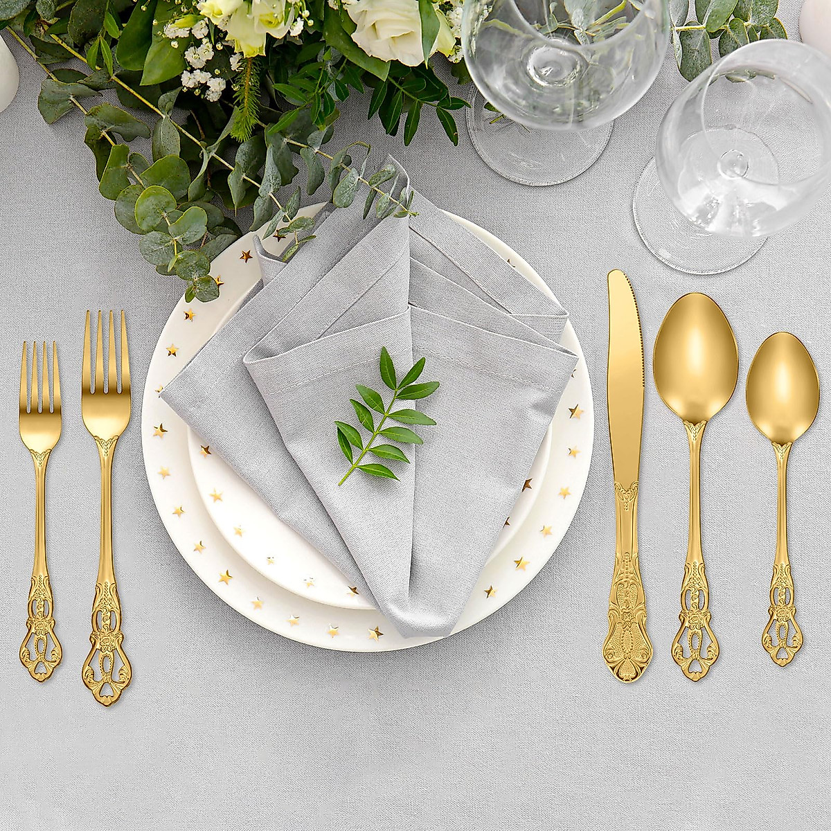 Dandat 30 Pcs Retro Silverware Set Stainless Steel Flatware Set Anti Rust Utensils Set Mirror Polished Cutlery Include Spoon Fork Knife for Dinnerware Wedding Birthday Party Favor (Gold)