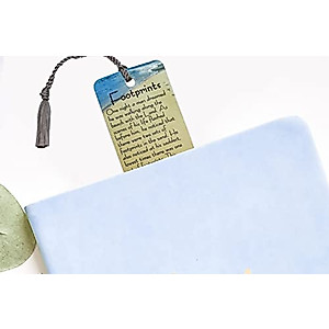 Footprints in The Sand Bookmark - with Gray Tassel| 10 Footprints Poem Bookmark, 1 Pocket Size Motivational Card | Inspirational Christian Cardstock Prayer Bookmarks Set for Bible Study, Book, Journal