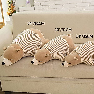 MMTTAO Polar Bear Plush Toy, 14" Brown Sleeping Stuffed Animal, Soft Huggable Doll for Kids & Adults