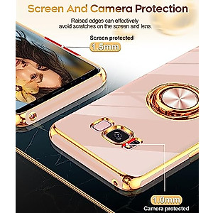LeYi for Samsung Galaxy S8 Case [ Not Applicable S8 Plus] with 360° Rotatable Ring Holder Magnetic Kickstand, Plating Rose Gold Edge Protective Case, Pink