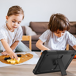 DUEDUE for TCL Tab 10 5G 10.1" Tablet Case, 3 in 1 Hybrid Shockproof Silicone Gel Protective Tablet Cover with Kickstand for TCL Tab 10 5G 9183W(2022 Release), Black