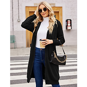 ELESOL Women's Casual Zip up Hoodies Pockets Tunic Sweatshirt Long Hoodie Outerwear Jacket, Black Large