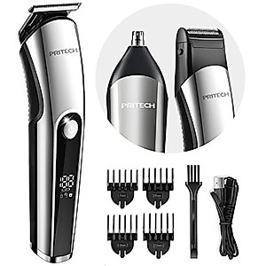 PRITECH Hair Clippers for Men Nose Hair Trimmer Micro Shavers 3 in 1 Mens Grooming Kit Cordless & Rechargeable Electric Hair Trimmer Led Display with T Blade Trimmer Cutting IPX6