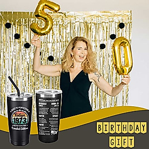 Jettryran 50th Birthday Gifts for Women Men Parents 50 Years Old Gifts- 20 oz Double-sided Vintage 1973 with Time Information Tumbler Cup（black） Turning 50- TB004