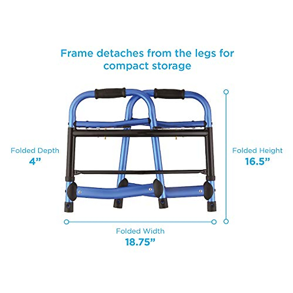NOVA Medical Products Folding Walker with 5” Front Wheels, Glide Skis and Mobility Bag, Portable and Great for Travel, Blue