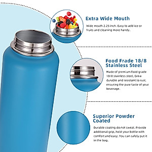 Volhoply 32oz Insulated Water Bottles Bulk 8 Pack with Straw Lid & Spout Lid,Stainless Steel Sports Water Bottle,Double Wall Vacuum Cups,Leakproof Wide Mouth Metal Flask for Hiking,Camping(Blue,8)