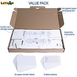Leyzan Trading-Card Storage Box, 8-Pack • 1000 Count Corrugated Cardboard Storage Box with dividers & labels for TCG/Magic/Mtg storage and Collection, 14.4 INCH Horizontal