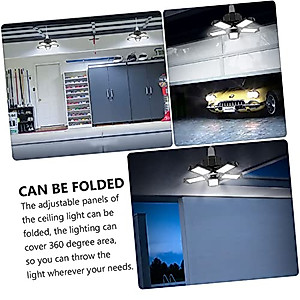 IWOWHERO Five Leaves Garage Light Deformable LED Garage Overhead LED Shop Ceiling Light Flush Mount Ceiling Light LED Flood Light Motion Light Bulbs Plastic Black