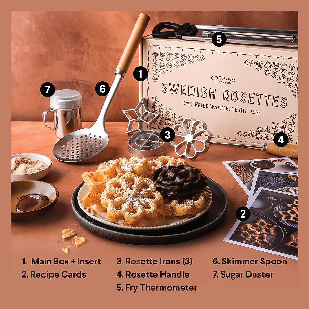 Swedish Rosettes Cooking Set - Funnel Cake Maker with Traditional Waffle Iron - Unique Gifts for Cooks Baking Set - Mini Waffle Maker Baking Kit - Cooking Gifts, Chef Gifts, Food Gift, Hostess Gift