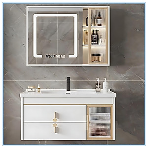 ZGNBSD Floating Bathroom Vanity with Sink - Modern Bathroom Vanity Contains Smart LED Defog Mirror | Solid Wood Freestanding Bathroom Vanity (White, 24'')