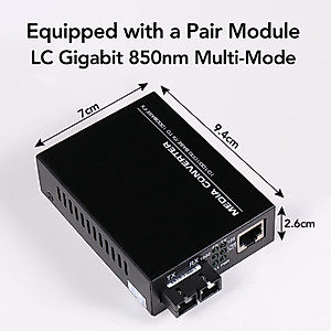 A Pair 2 Pack Multi-Mode Dual SC Fiber Gigabit Fast Ethernet Media Converter, Mini 1x 10/100/1000Base-T RJ45 to 1000Base-SC Slot Converter Transceiver, up to 2KM 850-1310-nm, AC 100V~240V