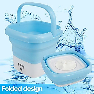 Washing Machine Portable, Mini Foldable Washer and Spin Dryer Small Foldable Bucket Washer for Camping, RV, Travel, Small Spaces, Lightweight and Easy to Carry (Plastic Blue)