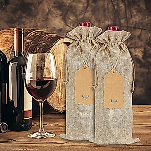 Qibote Burlap Wine Bags with Drawstrings, Wine Bags Gift - Single Reusable Bottle Bags Perfect for Travel, Wedding, Birthday, Housewarming and Dinner Party (12 Pcs - Brown)