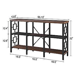 HOMISSUE 3-Tier Console Sofa Table, Industrial Vintage 55-inch Long Entryway Table with Open Storage Shelf for Living Room, Hallway, Retro Brown