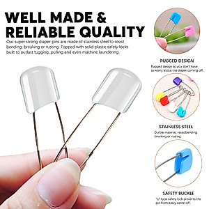 Lxnoap 10 pcs Cloth Diaper Pins Stainless Steel Traditional Safety Pin (White)