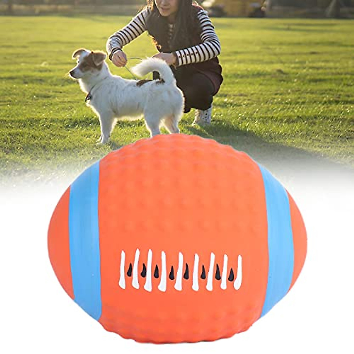INIFLM Pet Rugby Toys, Orange Dog Plush Toys Dog Chew Toys Pet Squeaky Toys, Training Squeaky Toy for Cats and Dogs, Interactive Dog Balls Toys for Puppy Dogs and Medium Dogs.