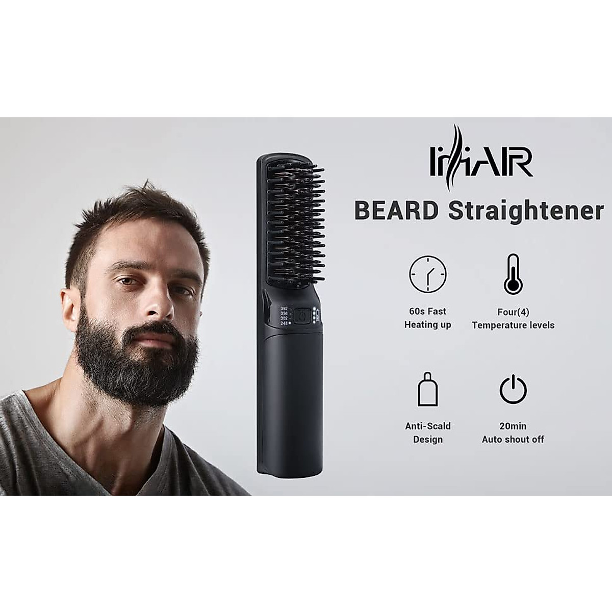 IHHAIR Premium Beard Mini Straightener Brush, Professional Straightener Brush for Men, Rechargeable 6400 mAh Straightening Tool Heated Comb, for Short & Long Beards for Home and Travel