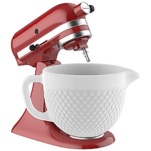 Gvode Ceramic Mixer Attachment Fit 4.5-5Q Tilt-Head Stand Mixers Bowl, Ceramic Bowl for Kitchenaid Mixer, 5 QT for Kitchenaid Bowl - White