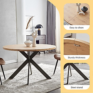 Zerifevni 46.4" Round Dining Table Set, Mid Century Modern Round Dining Table for 4-6 Person, Steel Legs, Leisure Coffee Table for Kitchen Dining Room, Save Space