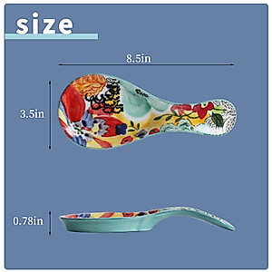 Colorful Hand Painted Spoon Rest - Ceramic Large Spoon Holder for Kitchen Counter Stove Top, Dishwasher Safe, Multicolor (1 Pack)