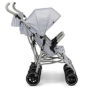 GAP babyGap Classic Side-by-Side Double Stroller - Lightweight Double Stroller with Recline, Extendable Sun Visors & Compact Fold - Made with Sustainable Materials, Grey Stripes