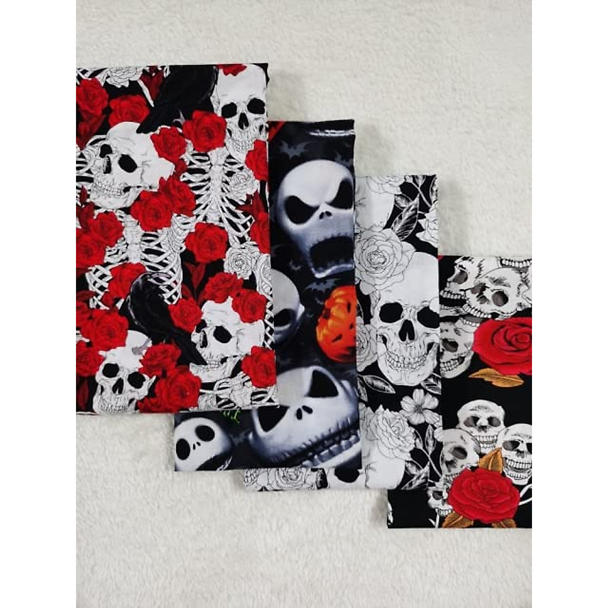 PUMCRAFT Sewing Fabric 4pcs 30 X 25cm Rose Skeleton Skull Cotton Fabric Floral Ghost Halloween Sewing Clothing Tissue Telas Textile Patchwork Bundle DIY - 30cm X 25cm Fabric Patchwork Craft